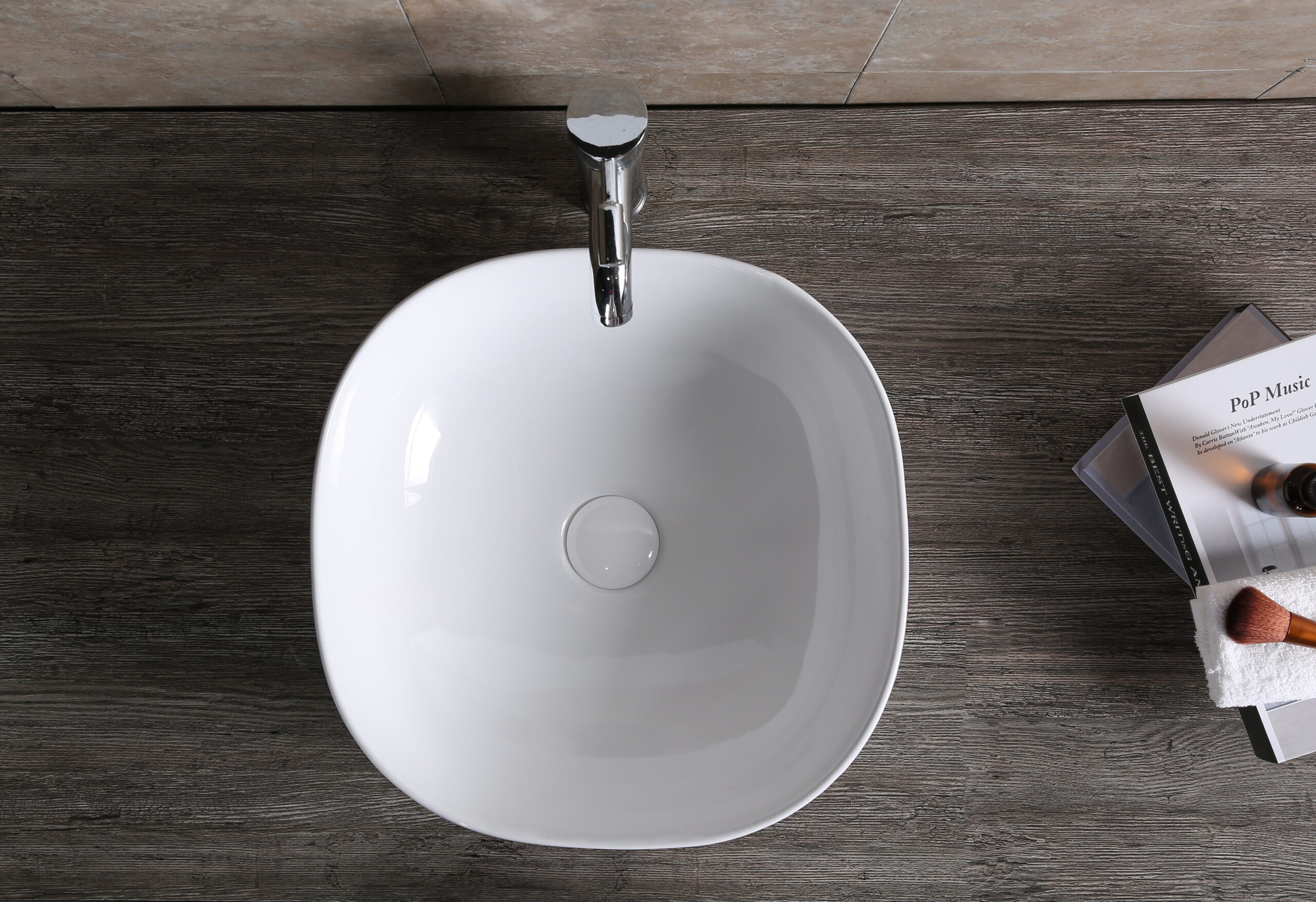 410*410*145mm Square Gloss White Ceramic Above Counter Basin | HD Reno