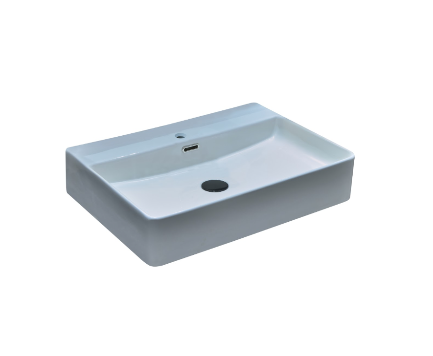600*420*130mm Rectangle Gloss White Ceramic Above Counter Basin with 1 Tap Hole | HD Reno