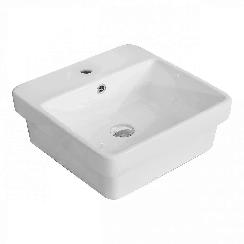 410*410*130mm Poseidon PI4141 Gloss White Ceramic Square With Overflow 1 Tap Hole Insert Basin ...